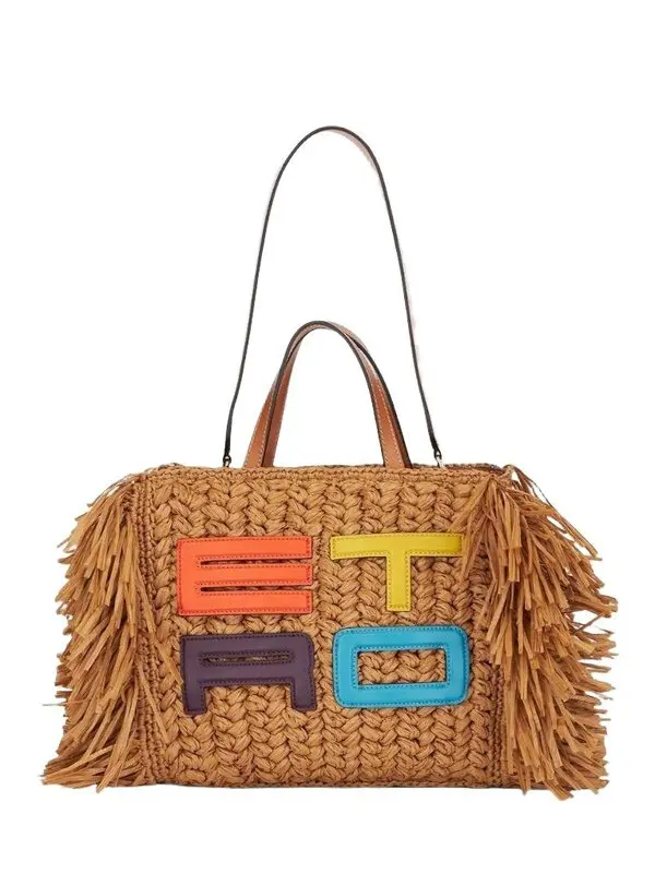 Etro Logo Patch Fringed Edge Tote Bag - Brown