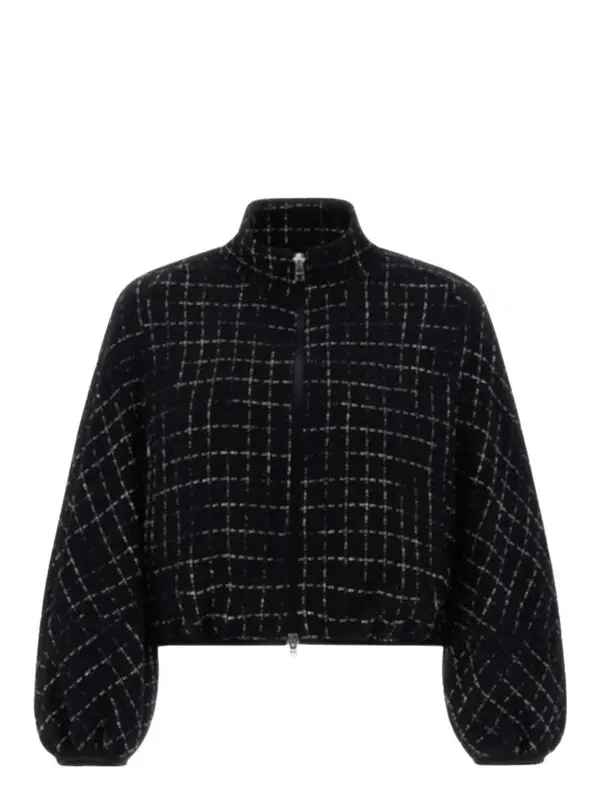 Herno Grid-patterned Cropped Zip Jacket - Black