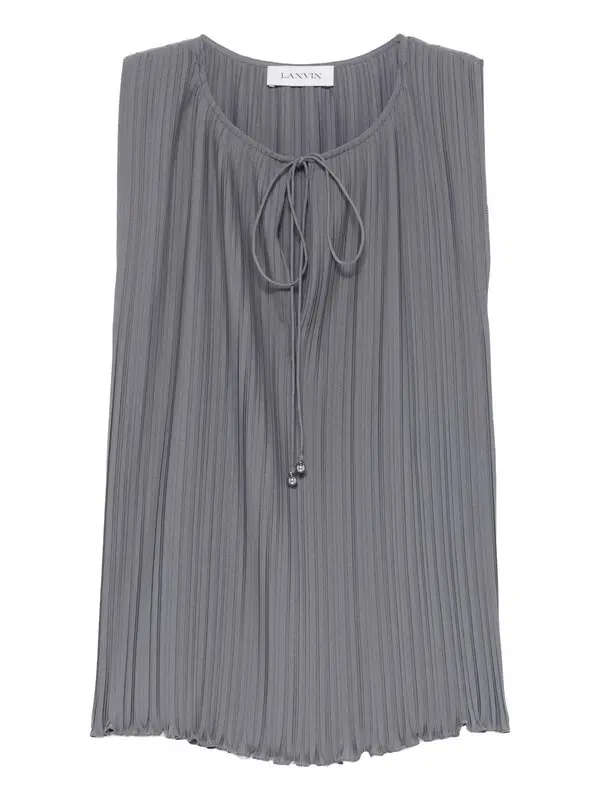 LANVIN Sleeveless Pleated Blouse With Keyhole Neck - Slate Gray