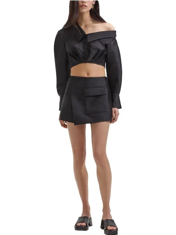 SELF-PORTRAIT Asymmetrical Crepe Mini Shorts - Black