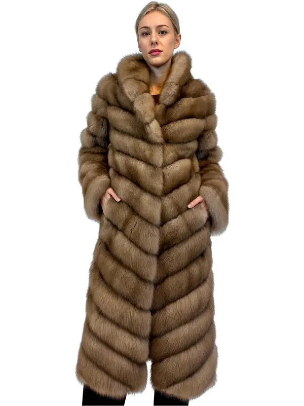LISKA Long-sleeved Fur Coat - Brown