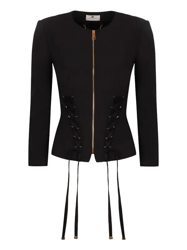 Elisabetta Franchi Criss-cross Laces Crêpe Jacket - Black