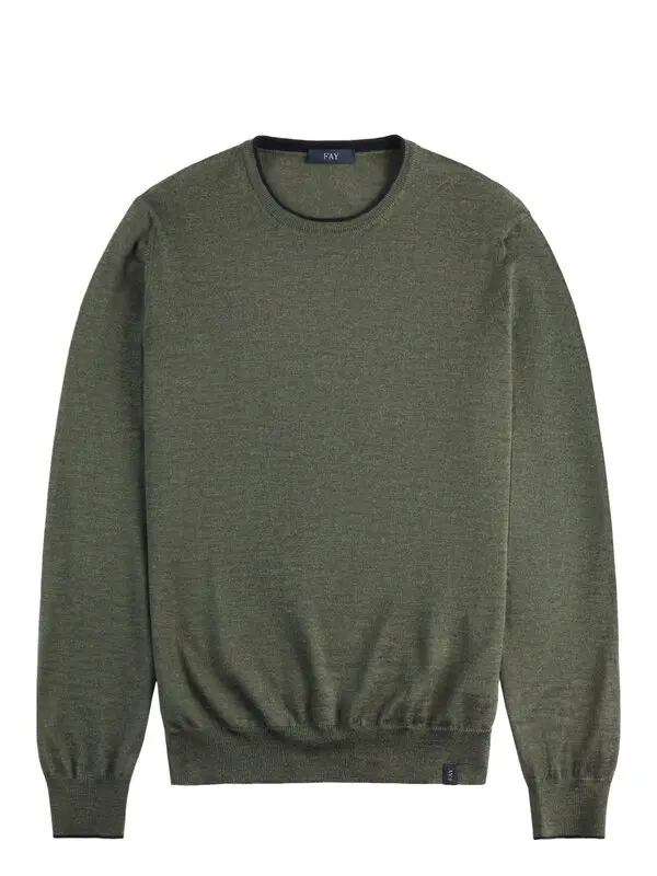 FAY Elbow Patch Crew Neck Sweater - Green