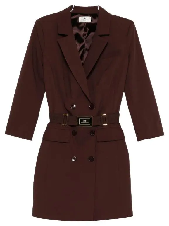 Elisabetta Franchi Belted Lapel Dress - Cacao