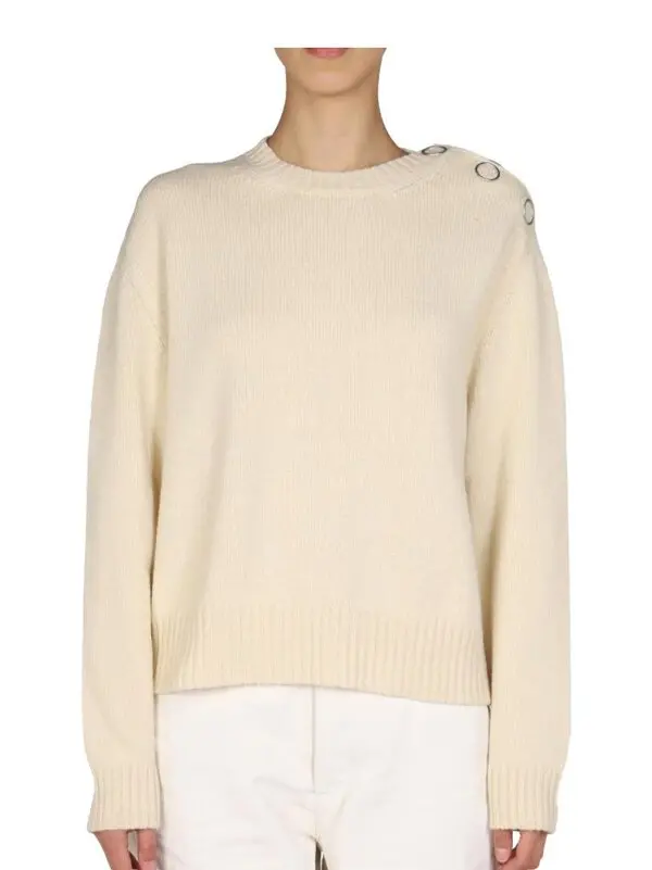 JIL SANDER Button Detailed Crewneck Knit Jumper - Nude