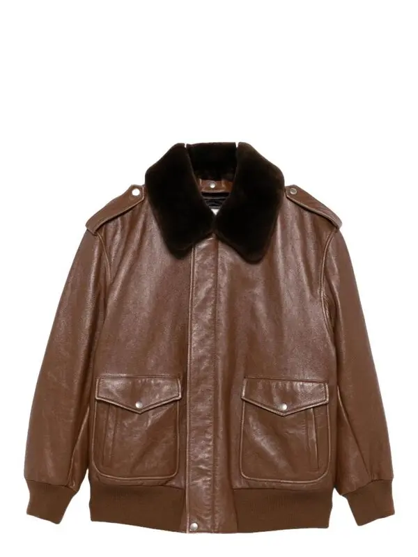 Prada Nappa Leather Bomber Jacket With Fur Collar - Brown
