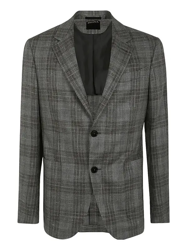 Zegna Single Breasted Checked Tailored Blazer - Black