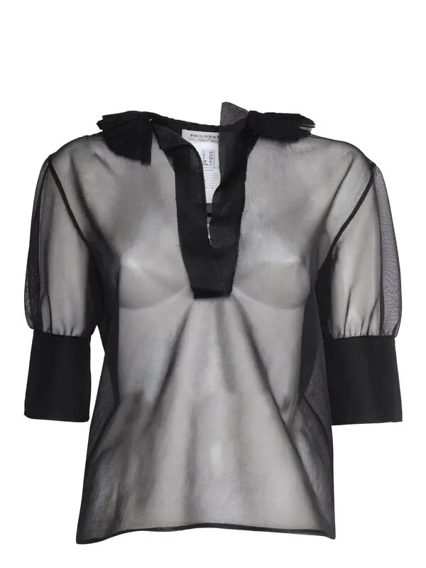 Philosophy Di Lorenzo Serafini Pleated-collar Sheer Blouse - Gray