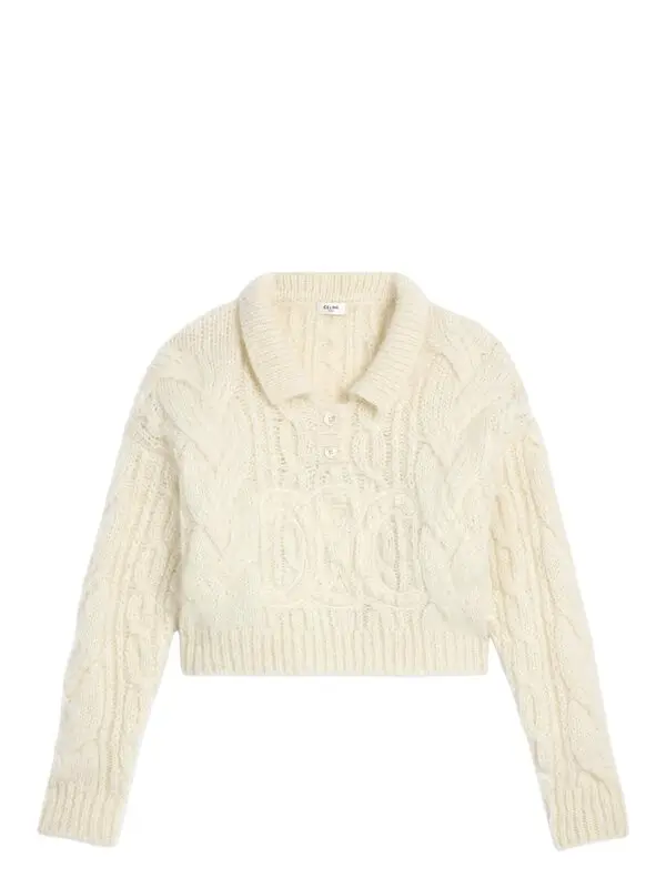 Celine Aran Mohair And Wool Sweater With Polo Neck - Off White