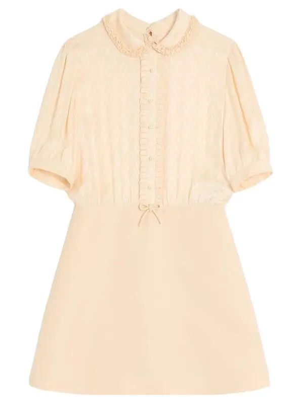 Valentino Garavani Ruffled Crepe Couture Mini Dress With Silk Jacquard Top - Birch Color