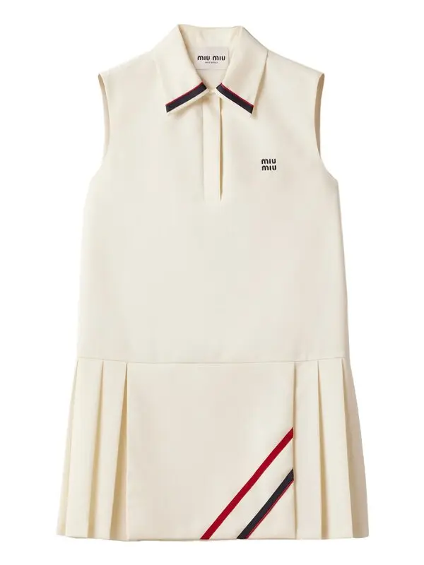 Miu Miu Sleeveless Pleated Shirt Dress - Natural Color