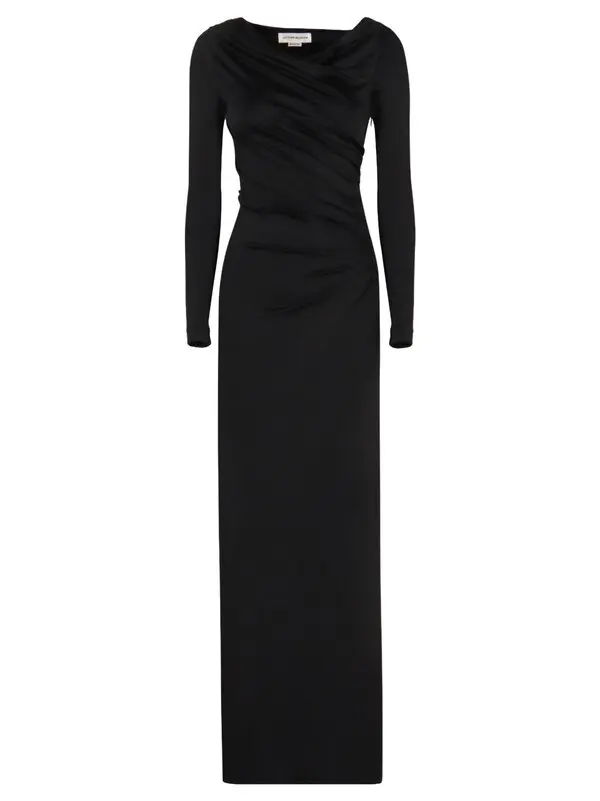 Victoria Beckham Off-shoulder Draped Satin Gown - Black