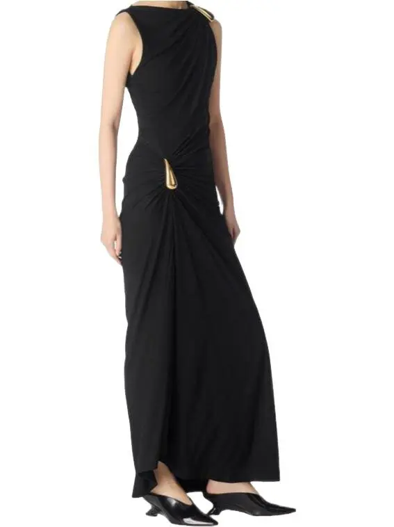 Bottega Veneta Sleeveless Maxi Dress With Metal Pendant Detail - Black
