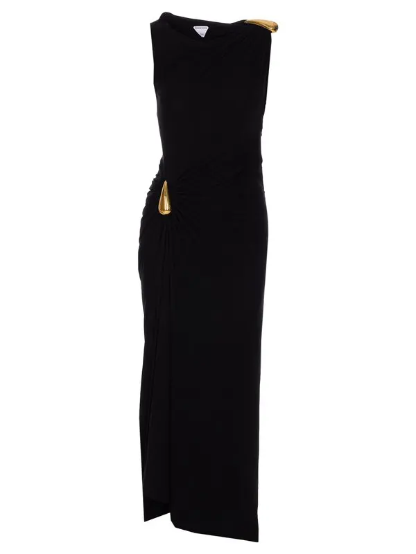 Bottega Veneta Sleeveless Maxi Dress With Metal Pendant Detail - Black