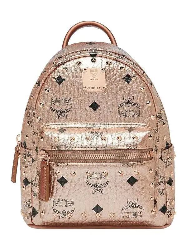 Mcm Studded Logo Print Backpack - Nude