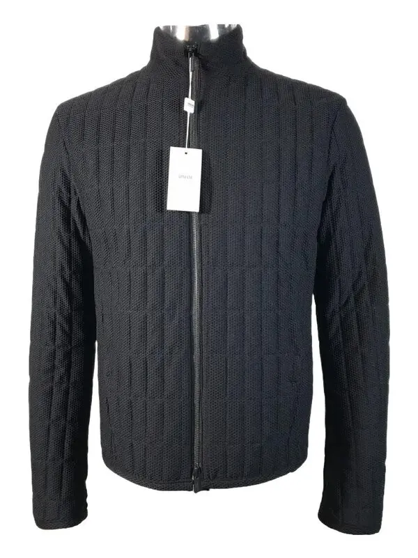 Emporio Armani Logo Knitted Stand Collar Jacket - Black