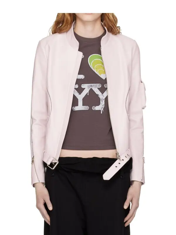 OPEN YY Radius Paneled Leather Jacket - Pink