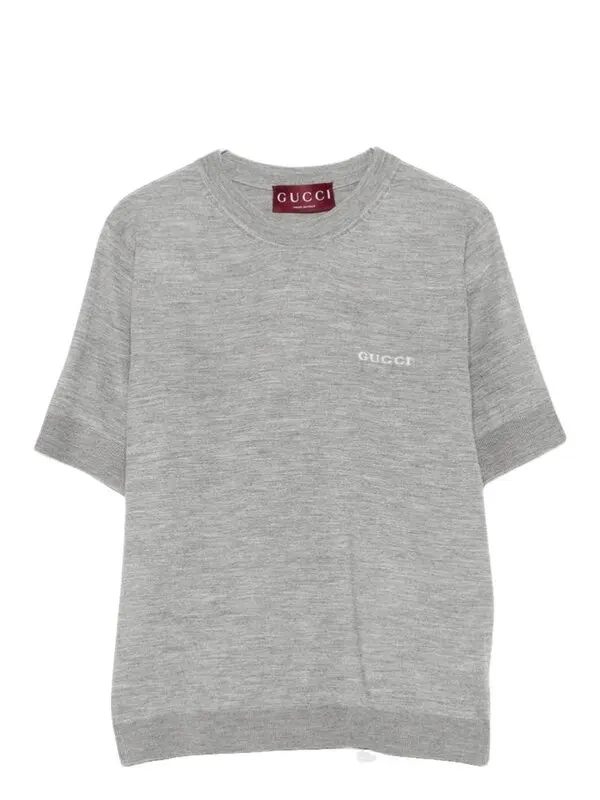 Gucci Cashmere Silk Top With Embroidered Logo - Grey