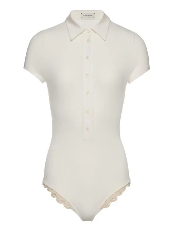 Magda Butrym Lace-trimmed Polo Bodysuit - Cream