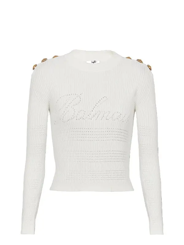 Balmain Logo Embellished Crewneck Jumper - White