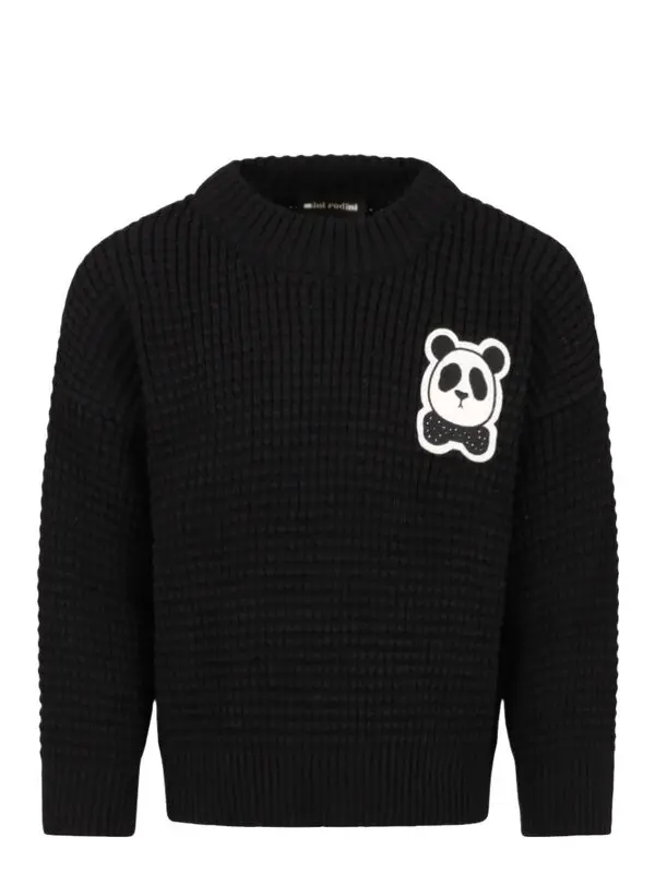 MINI RODINI Round Neck Long Sleeve Sweater - Black