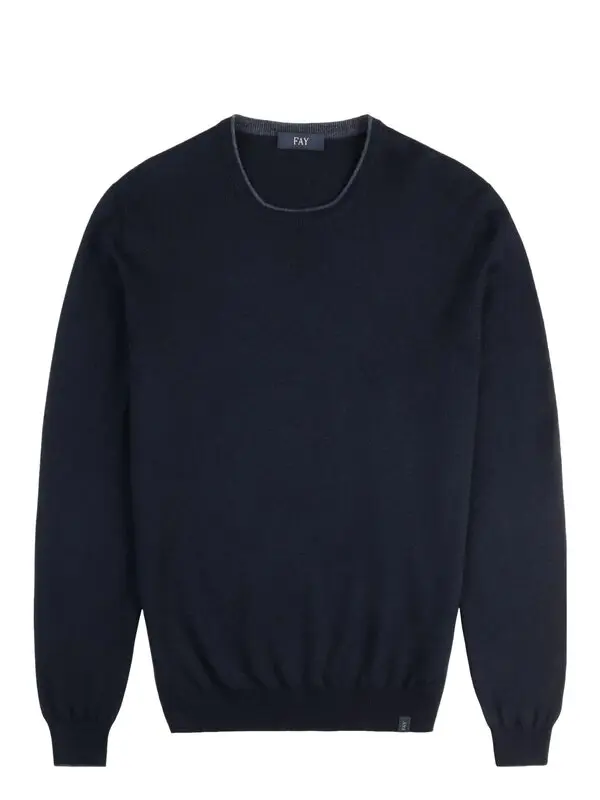 FAY Elbow-patch Wool Crewneck Jumper - Blue