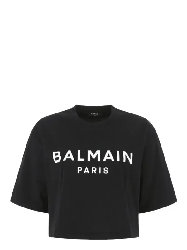 Balmain Logo Printed Cropped T-shirt - Black