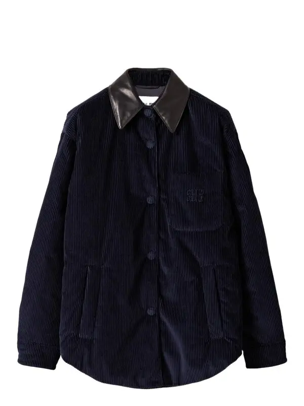 Miu Miu Corduroy Down Jacket With Nappa Leather Collar - Navy Blue