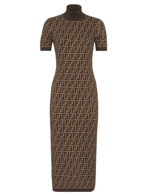 Fendi Ff Motif Knitted Midi Dress - Brown