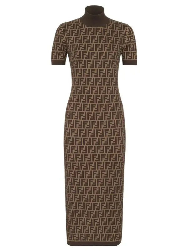 Fendi Ff Motif Knitted Midi Dress - Brown