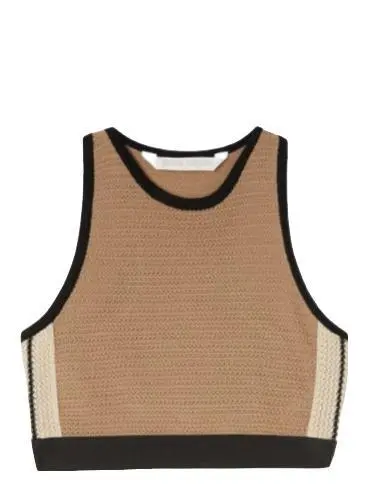 Palm Angels Crocheted Tank Top With Side Stripes - Brown