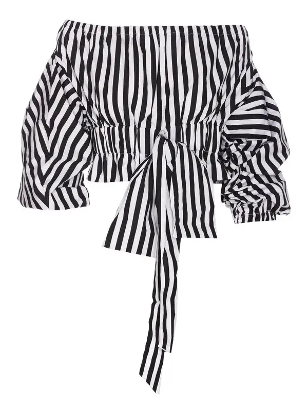 PATOU Off-shoulder Striped Top With Bow Detail - Black