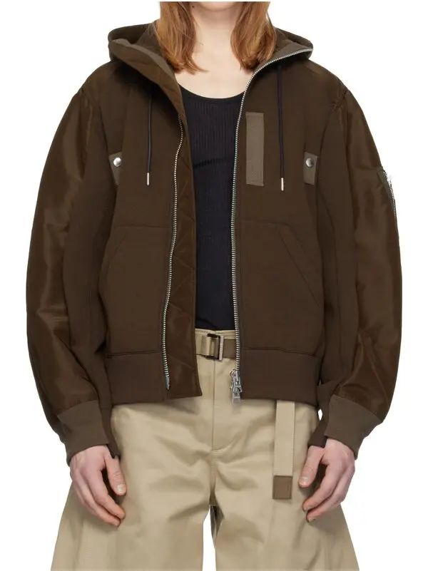 Sacai Patchwork Zip-up Hooded Jacket - Brown