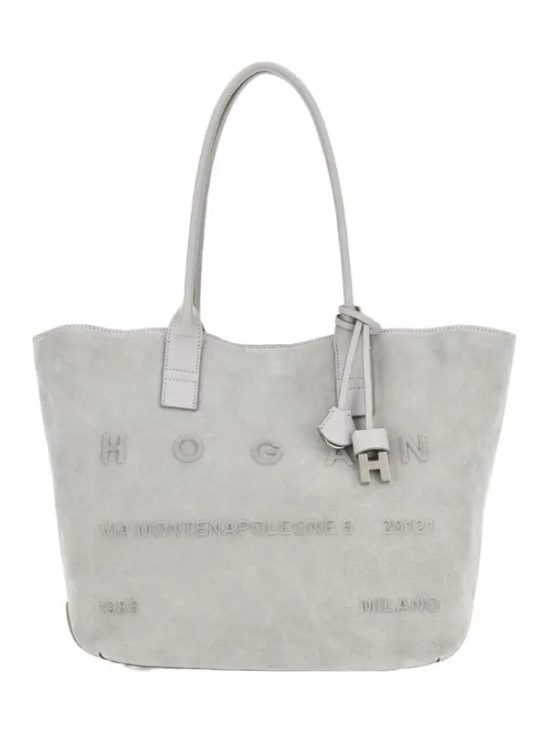 Hogan Suede Tote Bag With Pendant Detail - Gray