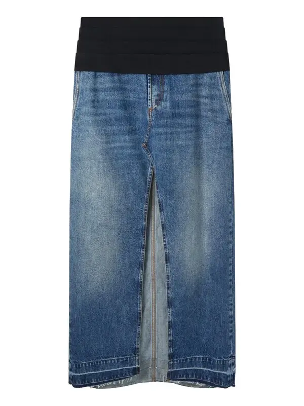 Stella McCartney Frayed-edge Denim Maxi Skirt With Slit - Blue