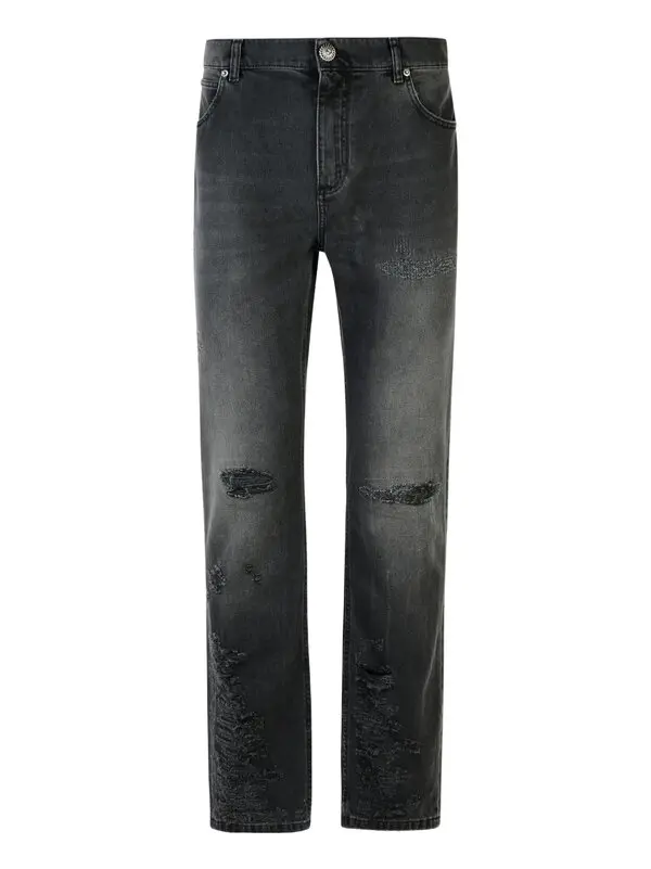 Balmain Distressed Slim Fit Jeans - Black