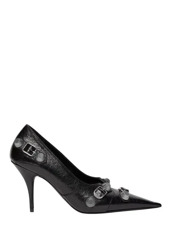 Balenciaga Pointed Toe Pumps With Silver Tone Metal Detailing - Black
