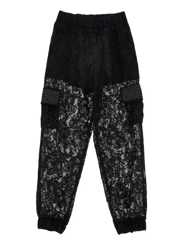 Monnalisa Lace Overlay Cargo Trousers - Black