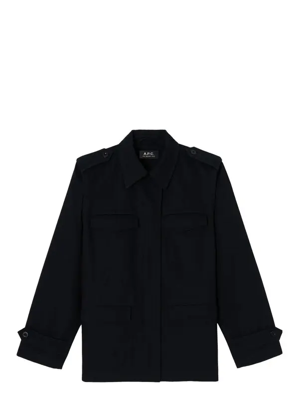 A.p.c. Long-sleeved Belted Casual Jacket With Lapel And Flap Pockets - Deep Navy Blue
