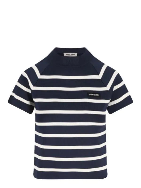Miu Miu Striped Mock Neck Sweater - Black