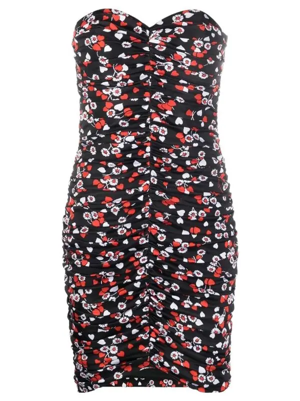 Moschino Floral Print Strapless Mini Dress - Black