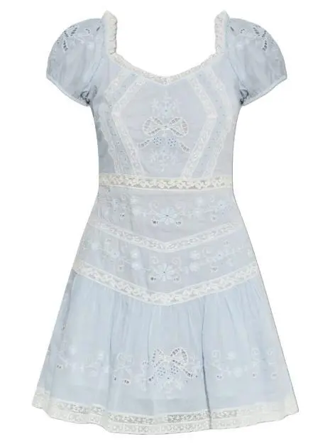LoveShackFancy Belvine Embroidered Mini Dress - Pale Blue
