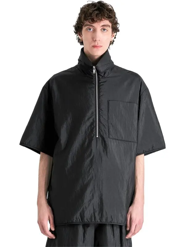 JIL SANDER Half Front Zip Padded Shirt - Black