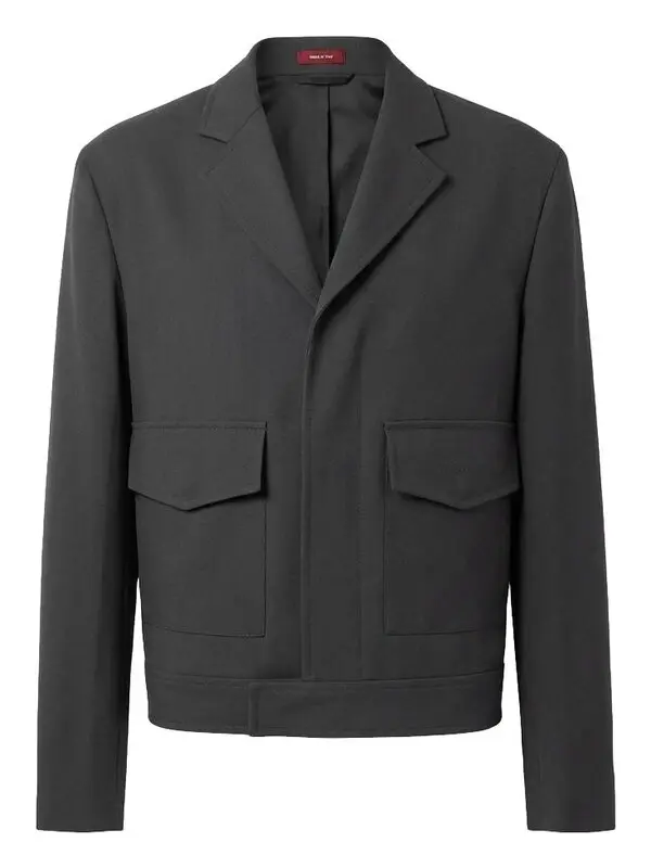 Gucci Single-breasted Jacket With Notched Lapels And Embossed Logo - Dark Gray