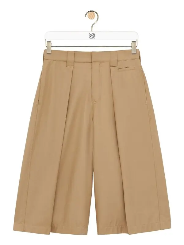 Loewe Pleated Wide-leg Cotton Shorts - Nude
