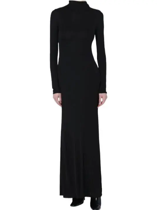 Alaïa High Neck Long Sleeve Gown With Back Draping - Black