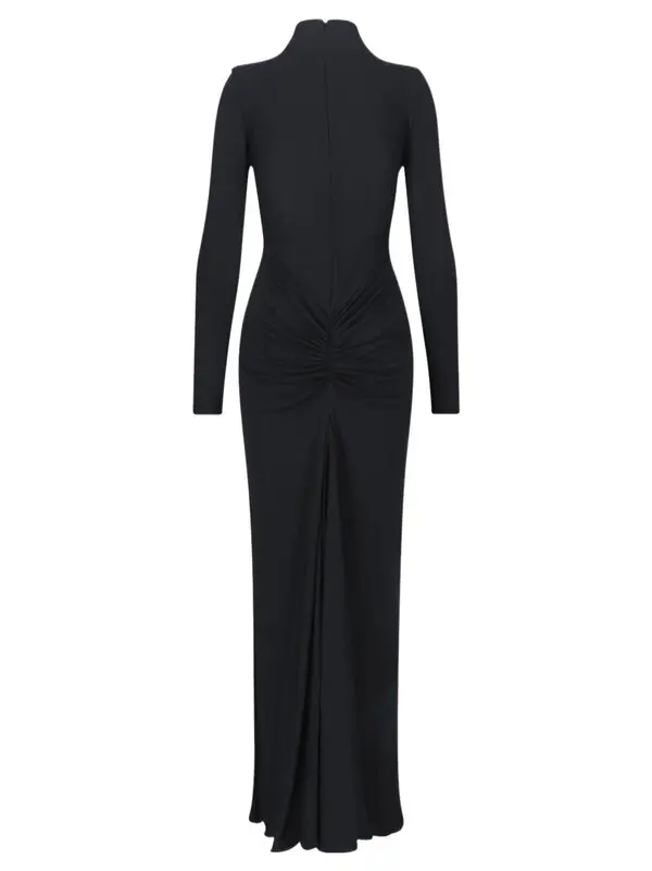 Alaïa High Neck Long Sleeve Gown With Back Draping - Black