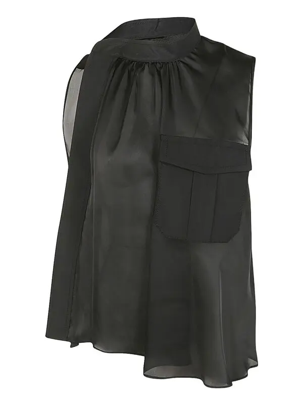 Sacai Sleeveless Flared Hem Top With Pocket Detail - Black