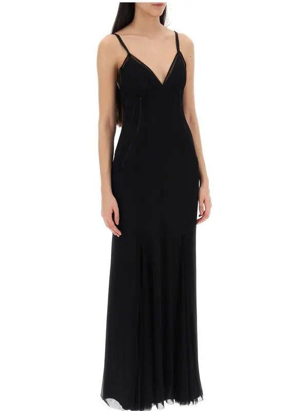 Dolce & Gabbana V-neck Tulle Maxi Dress - Black