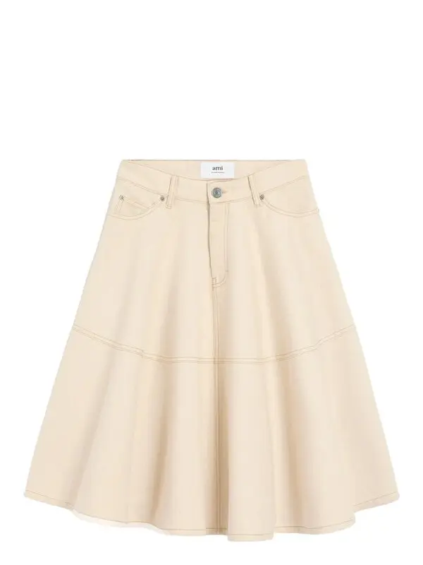 Ami Cotton Midi Skirt - Off White